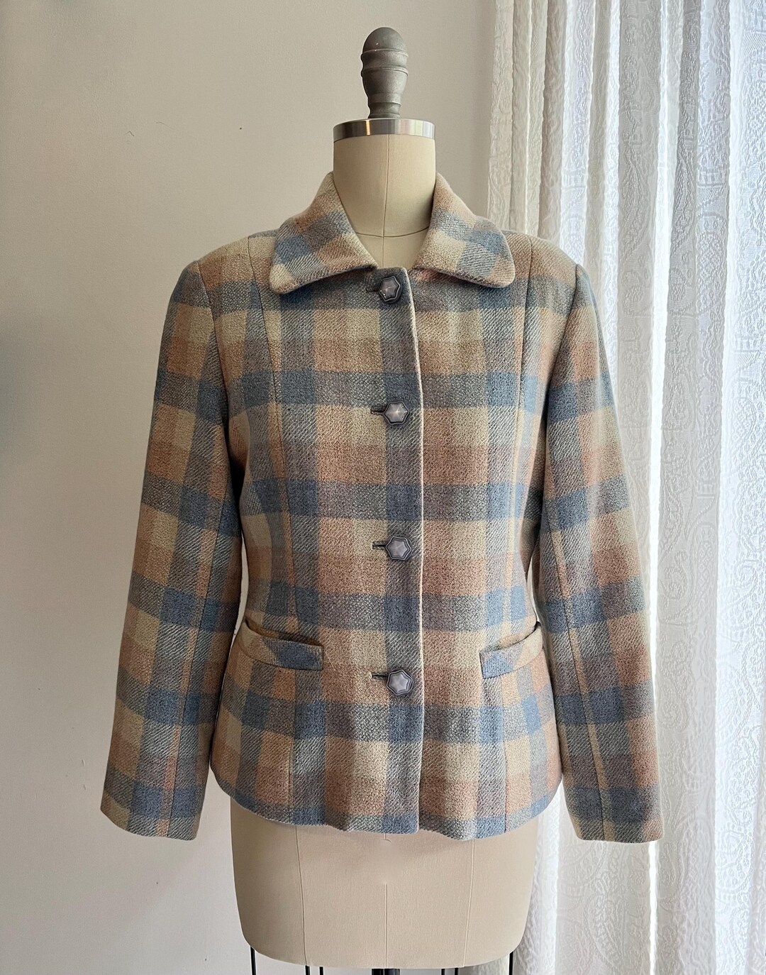 1970s 1980s Vintage Blue Peach & Sand Blazer Jacket - XS to Sm - Etsy