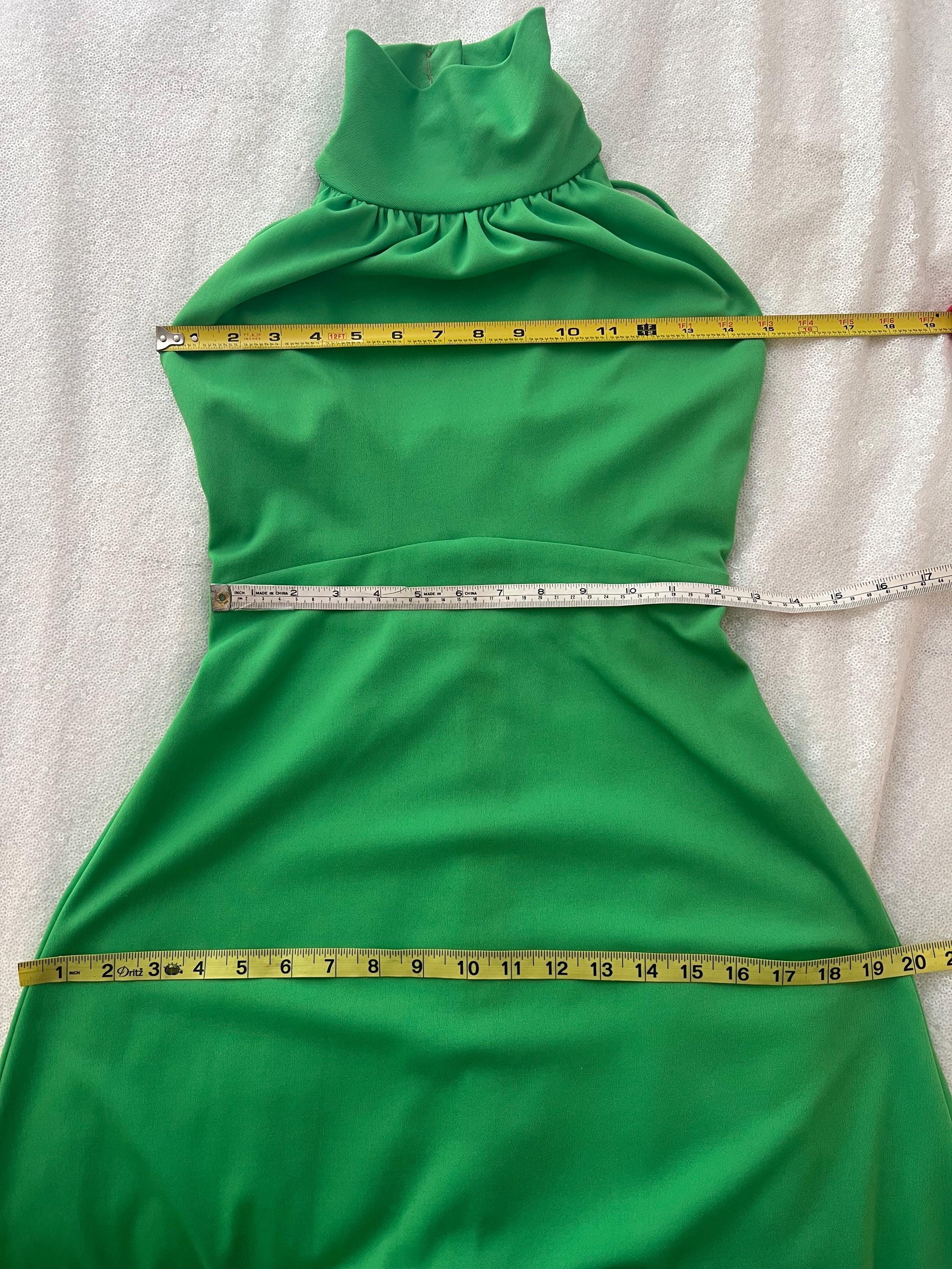 1970s Rare Style Bright Lime Green Evening Gown With Unique Collar- XS ...