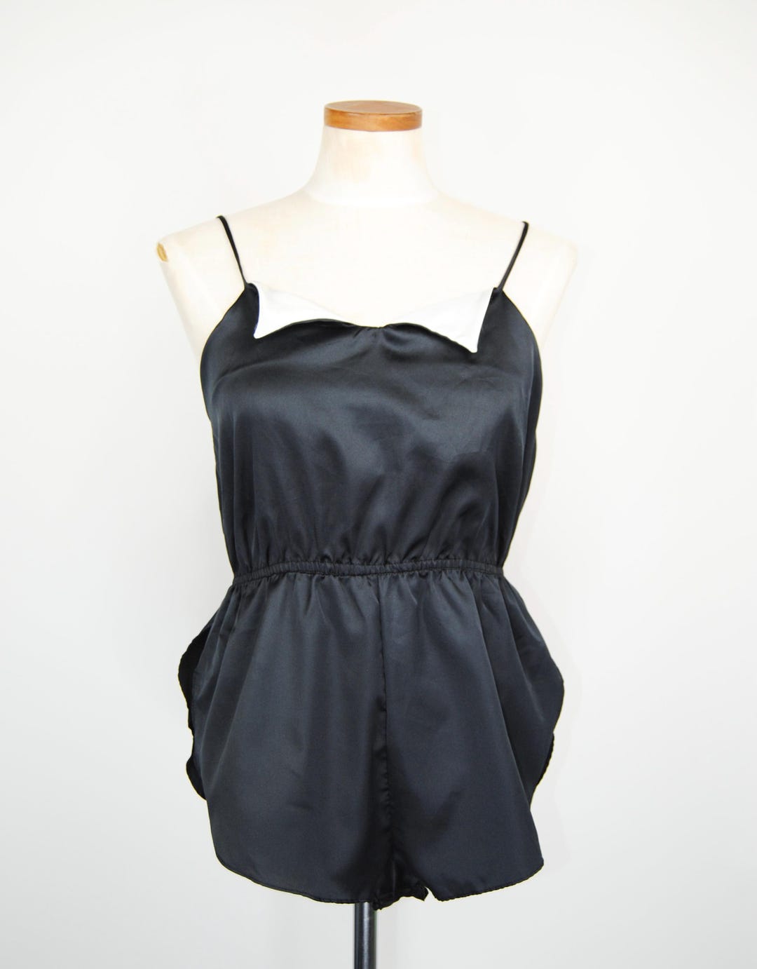 1980s Vintage Undercover Wear Black & White Satin Onesie or Teddie ...