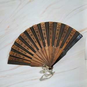 Antique Brown Fabric and Wood Fan - Etsy