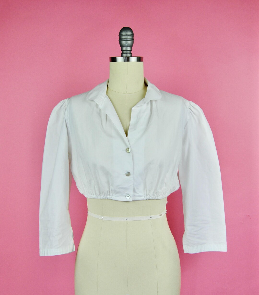 1990s Vintage German Hammerschmid White Cotton Crop Top Blouse for ...