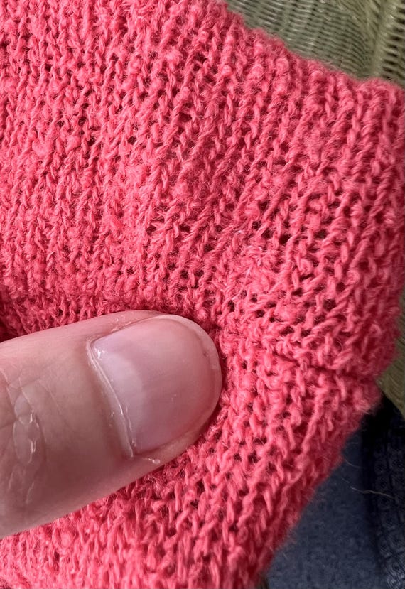 1940s 1950s Toby Berman Coral Pink Wool Chenille Pull… - Gem