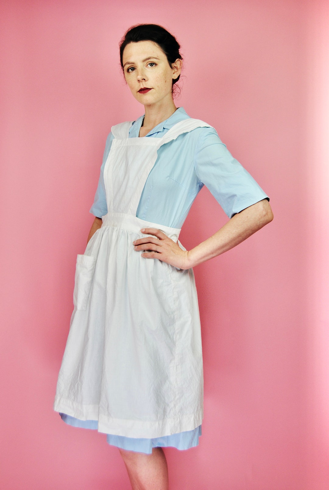 Vintage White Pinafore Style Apron With Tie Back and Pocket - OS - Etsy