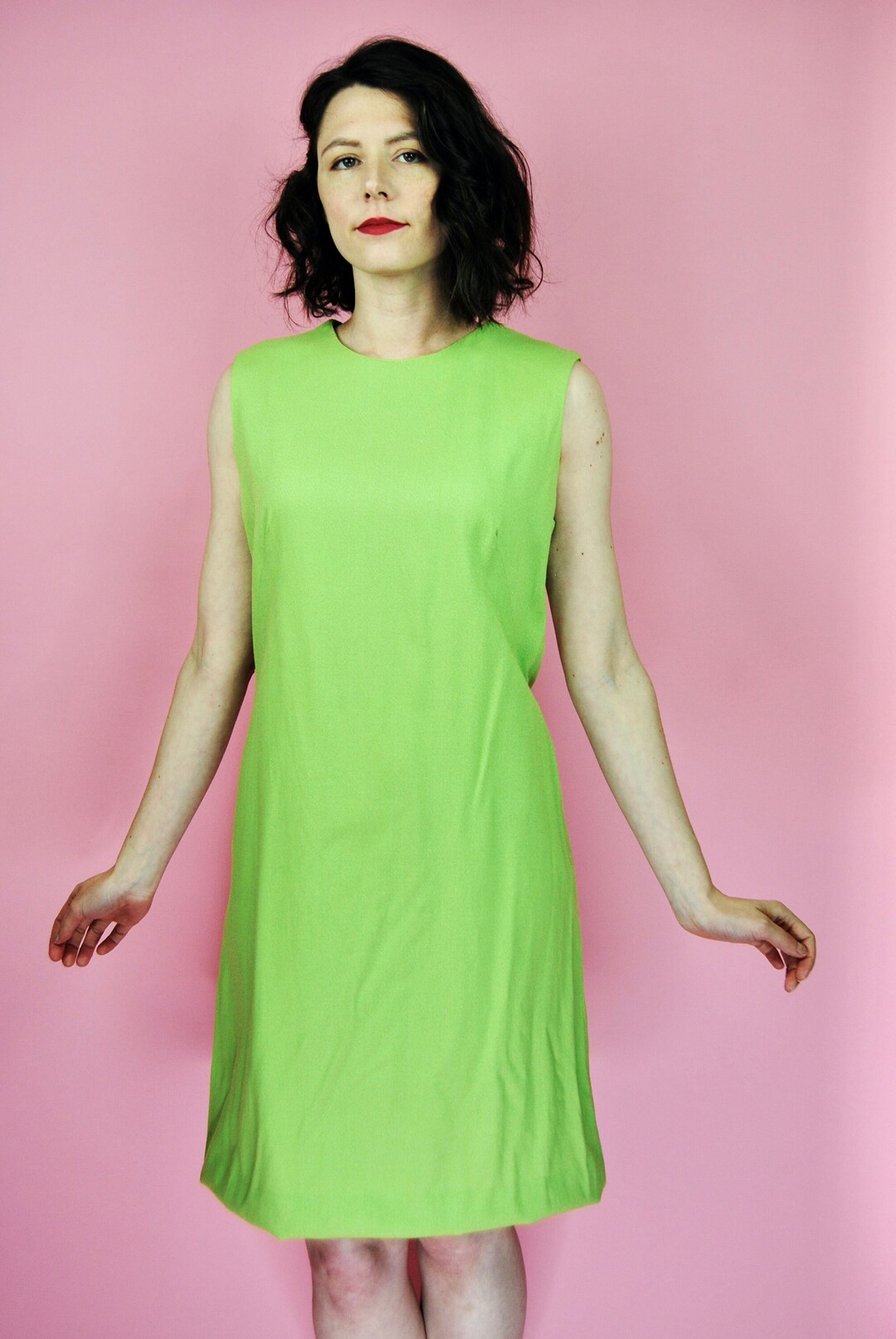 1960s Lime Green Linen Shift Dress- SM to Md - Etsy