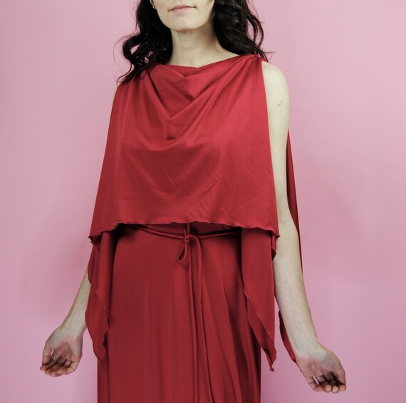 1970s Burgundy Maxi with Cape Goddess Gown - Sm - Gem