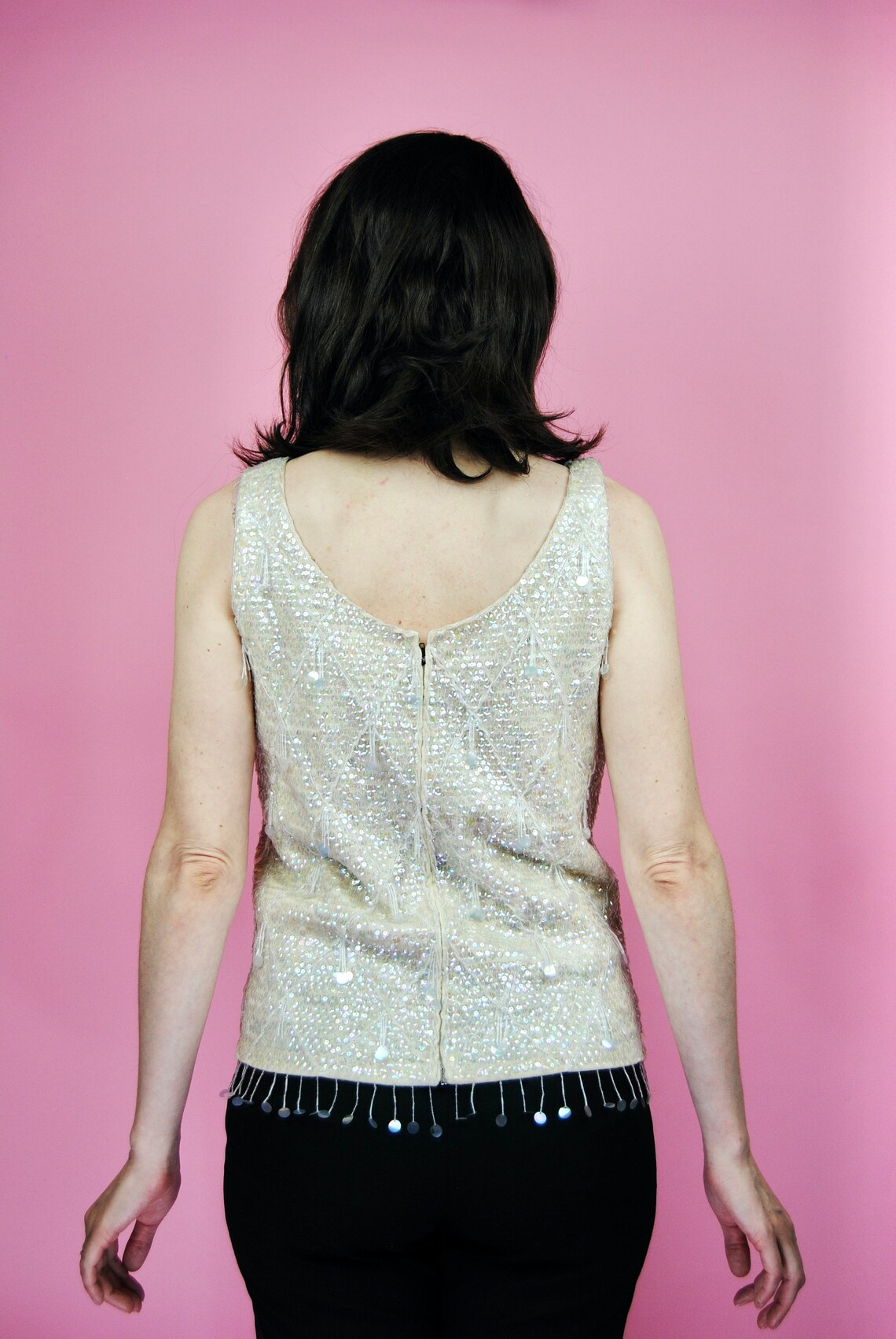 1960s Vintage Classic Cream Sequin Beaded Party Top - Sm to Md - Etsy