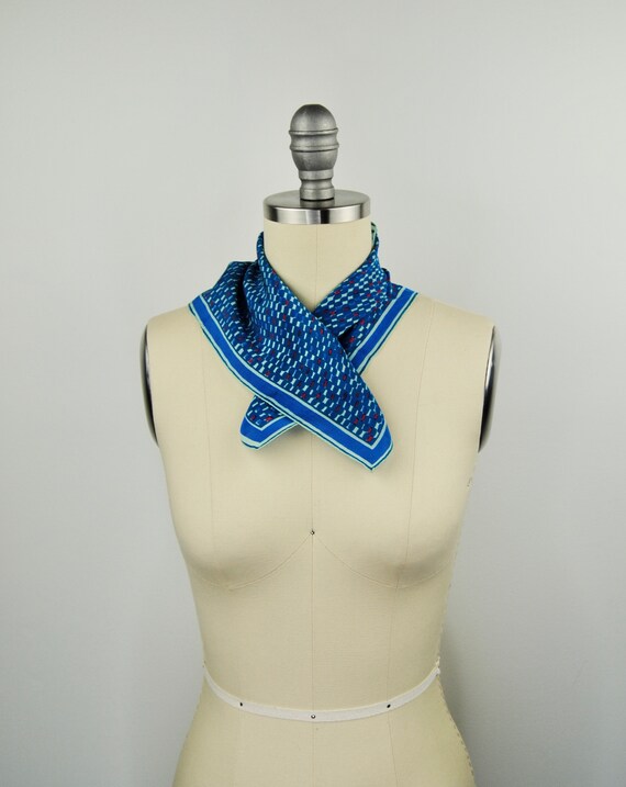 Vintage 1950s Sheer Blue Crepe Silk Scarf - Gem