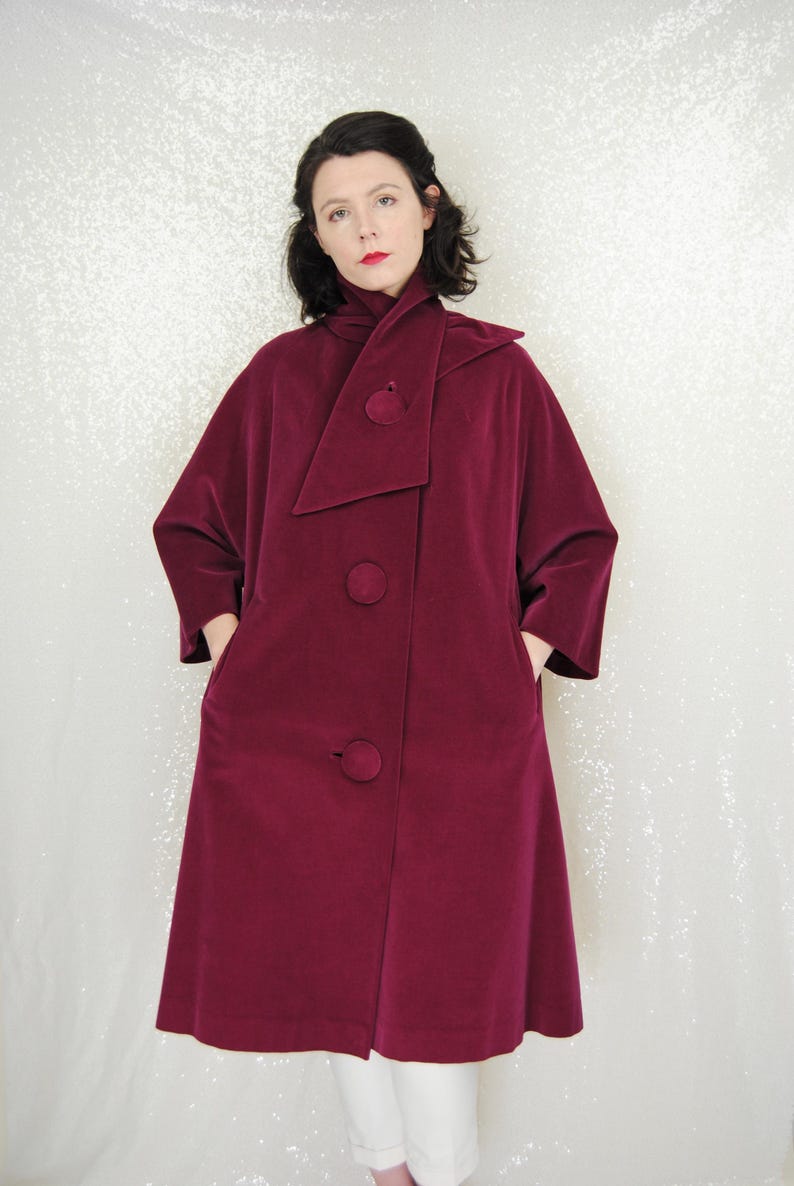 1960s Vintage Marguerite Rubel Dark Raspberry Pink Velveteen Coat With ...