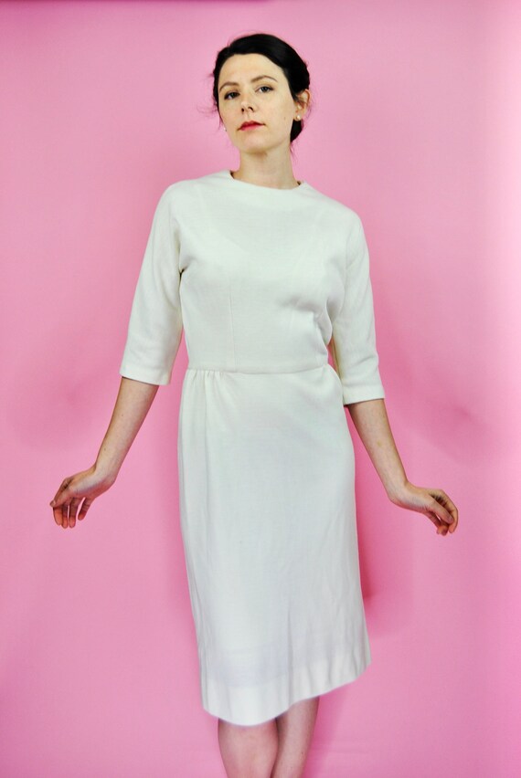 1960s Cream Off White Knit Dress - Sm to Md - Gem
