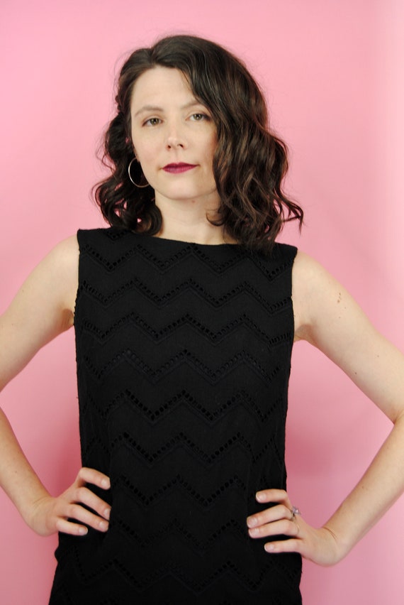 1960s "Juniors by Suzette" Unique Black Summer Shift … - Gem