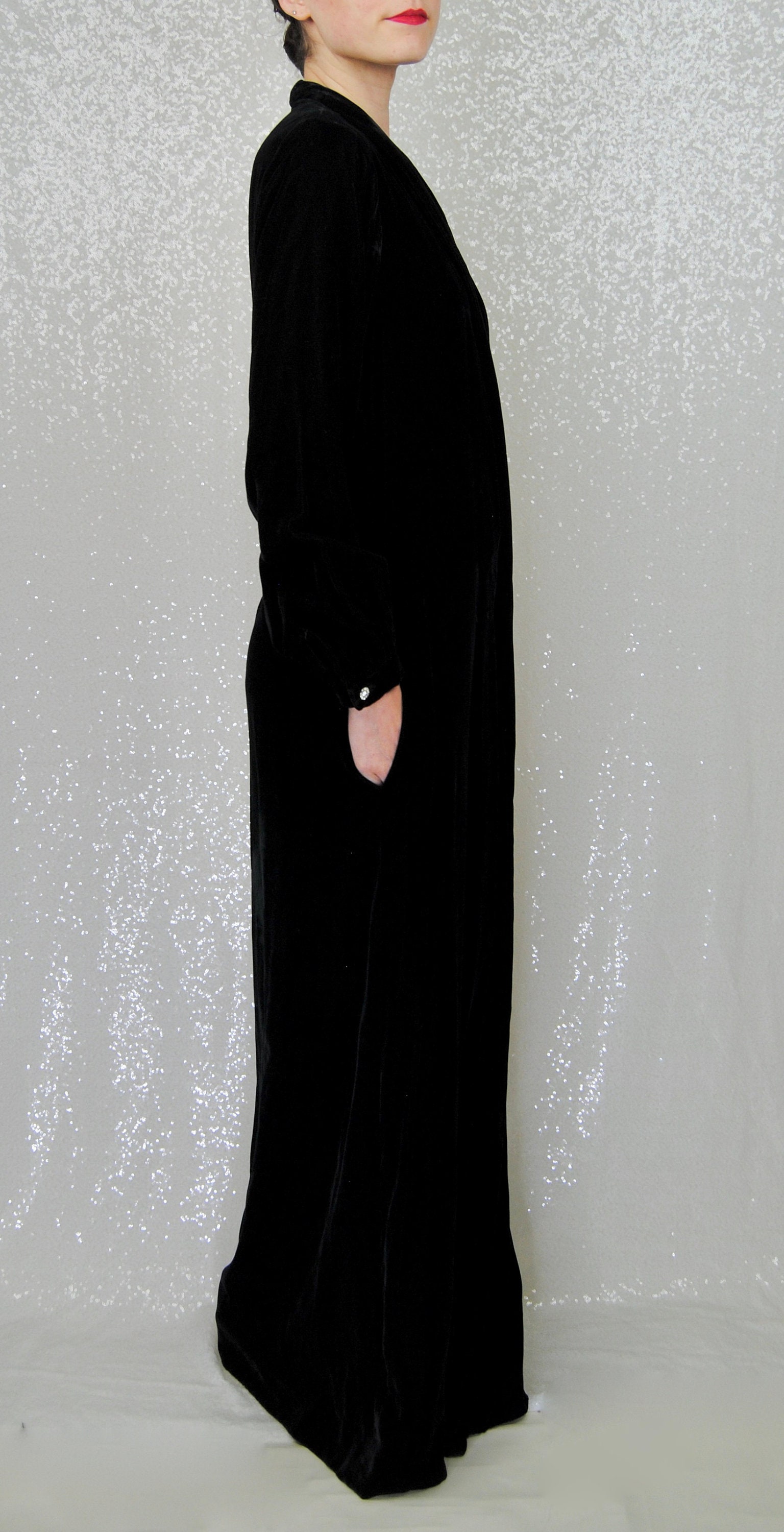 1960s 1970s Long Black Velvet Robe With Pockets Md to Lg - Etsy