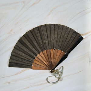 Antique Brown Fabric and Wood Fan - Etsy