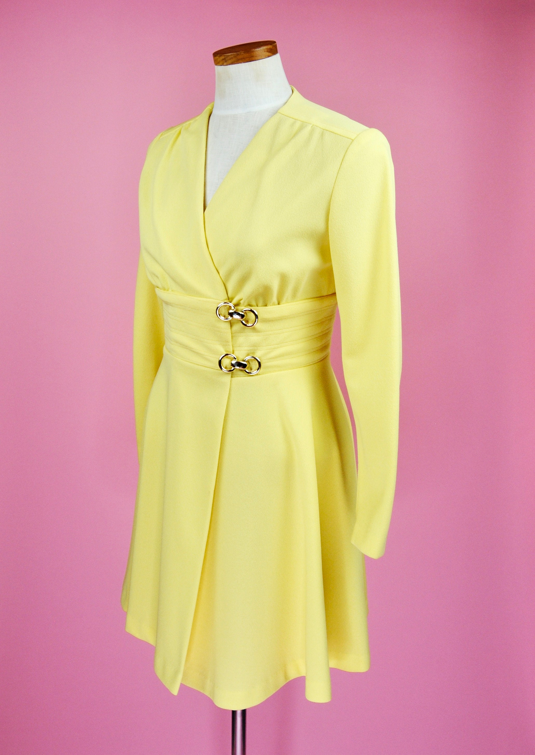 1960s Vintage Bright Yellow Mini Wrap Skater Dress Sm - Etsy