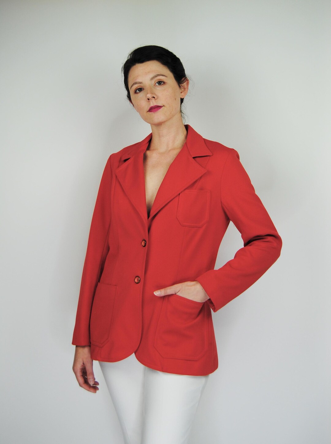 1970s Vintage Alex Colman Terracotta or Red-orange Toned Autumn Blazer ...