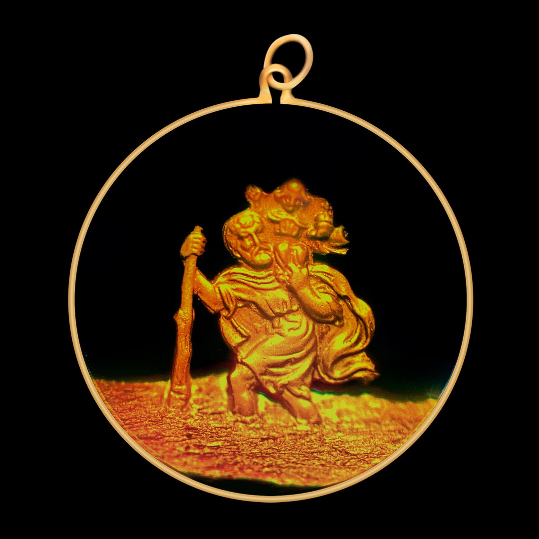 9ct Gold Hologram Pendant - St Christopher (large) - Etsy