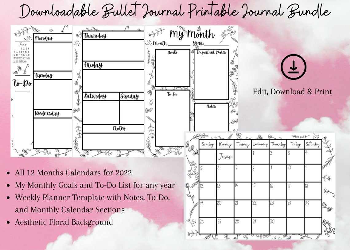 Bullet Journal Templates Printable Journal Bundle Downloadable PDF - Etsy