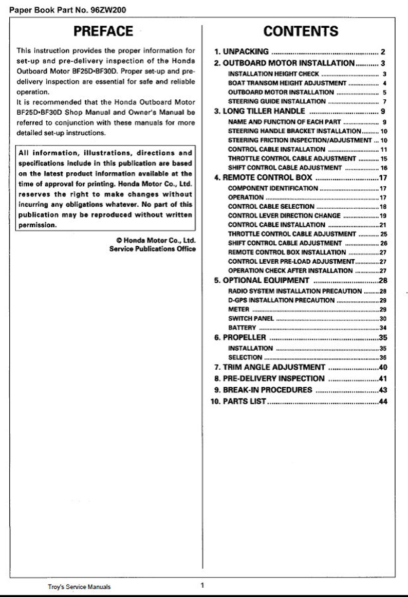 Honda Outboard BF20A-BF25A-BF30A-BF25D-BF30D Service Repair & Shop Manual - Etsy
