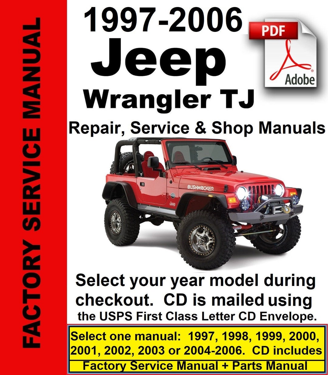 Jeep Wrangler Repair, Service & Shop Manual CD PDF 1997-2006 (select ...