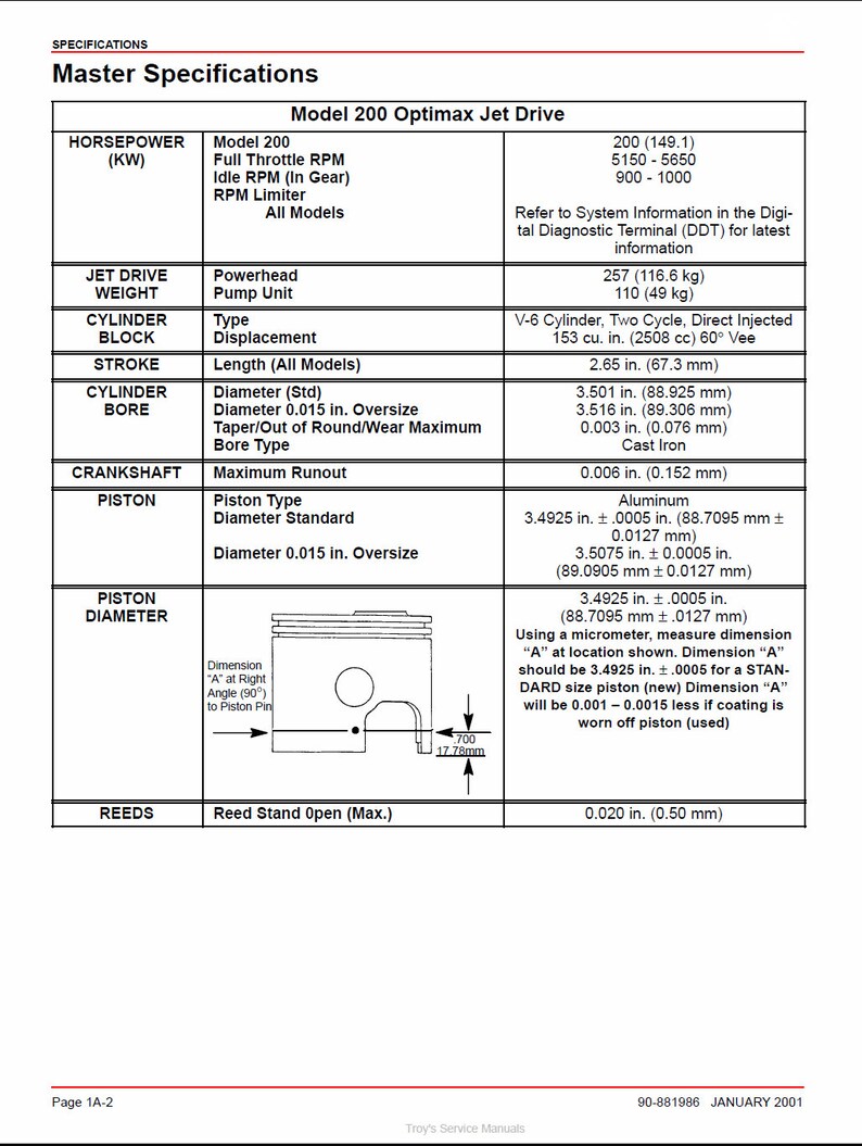 Mercury Jet Drive Repair Service & Shop Manual 200 HP Optimax V-6, Two ...