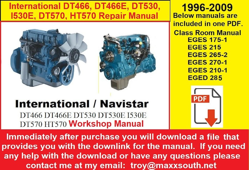 International Navistar DT466-HT570 Repair Service & Workshop Manual ...