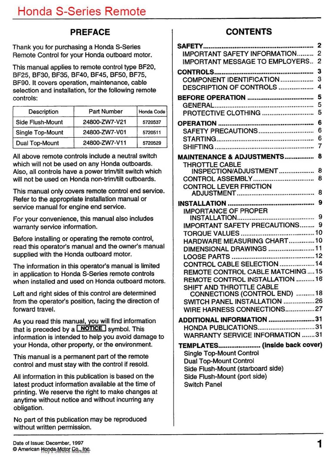 Honda Outboard Identification, Quick Reference, Pre-rigging, Remote ...