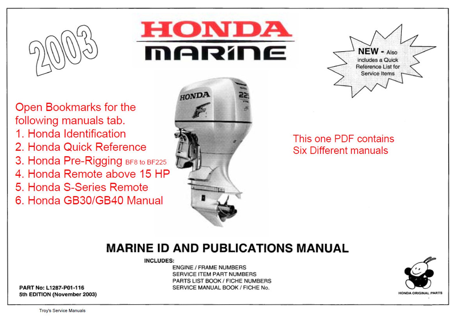 Honda Outboard Identification, Quick Reference, Pre-rigging, Remote ...