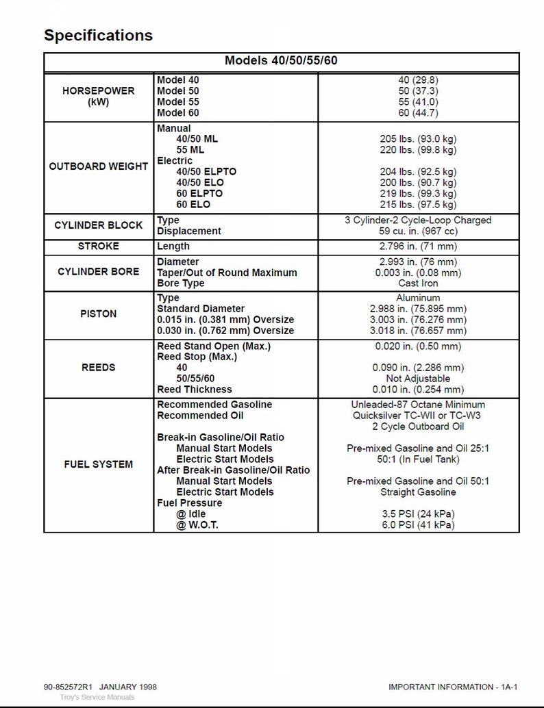 Mercury Outboard Repair Service & Shop Manual 40/50/55/60 Two Stroke - Etsy