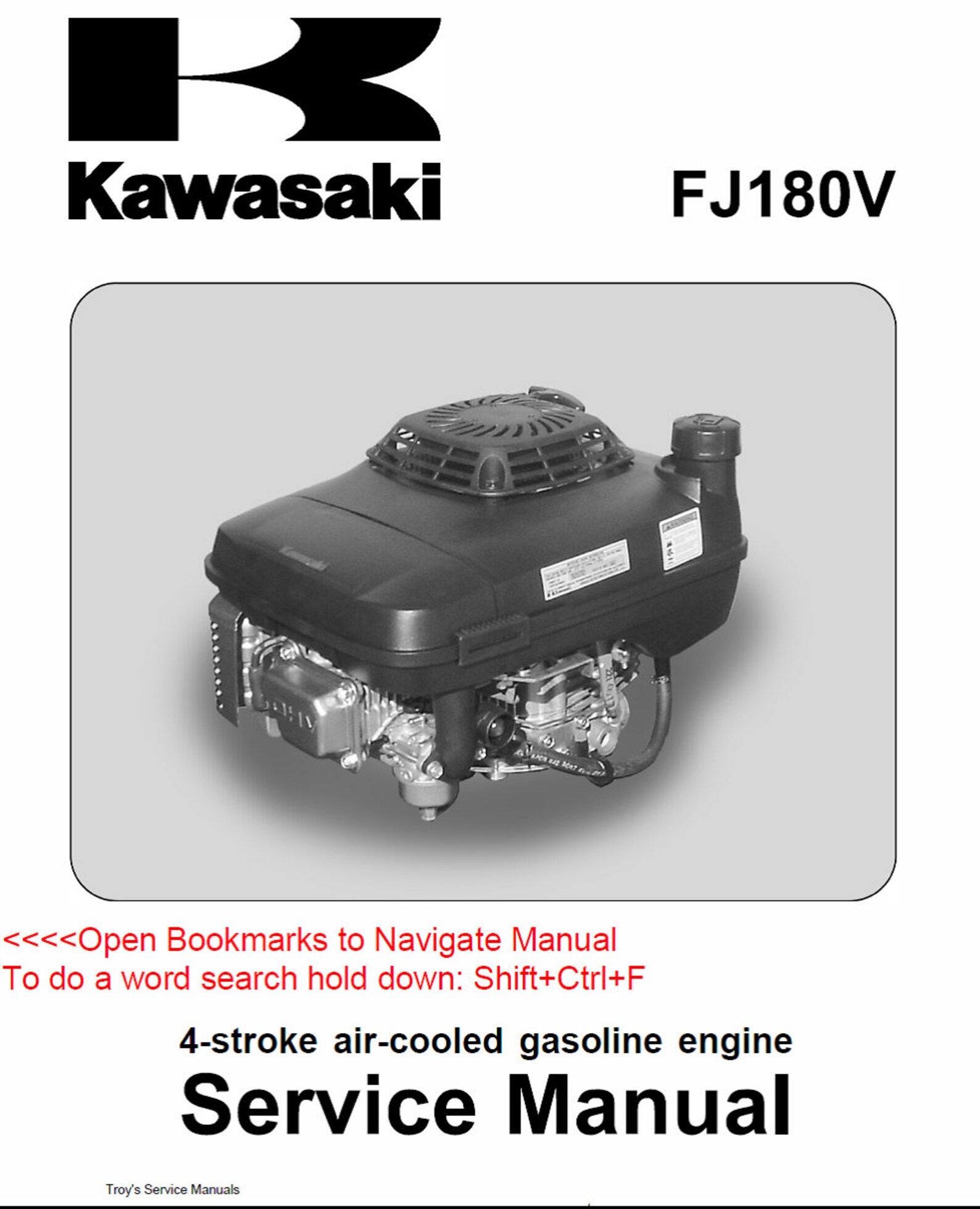 Kawasaki FJ180V, Single Cylinder, 4 Stroke, Air Cooled, Repair Service & Workshop Manual Digital ...
