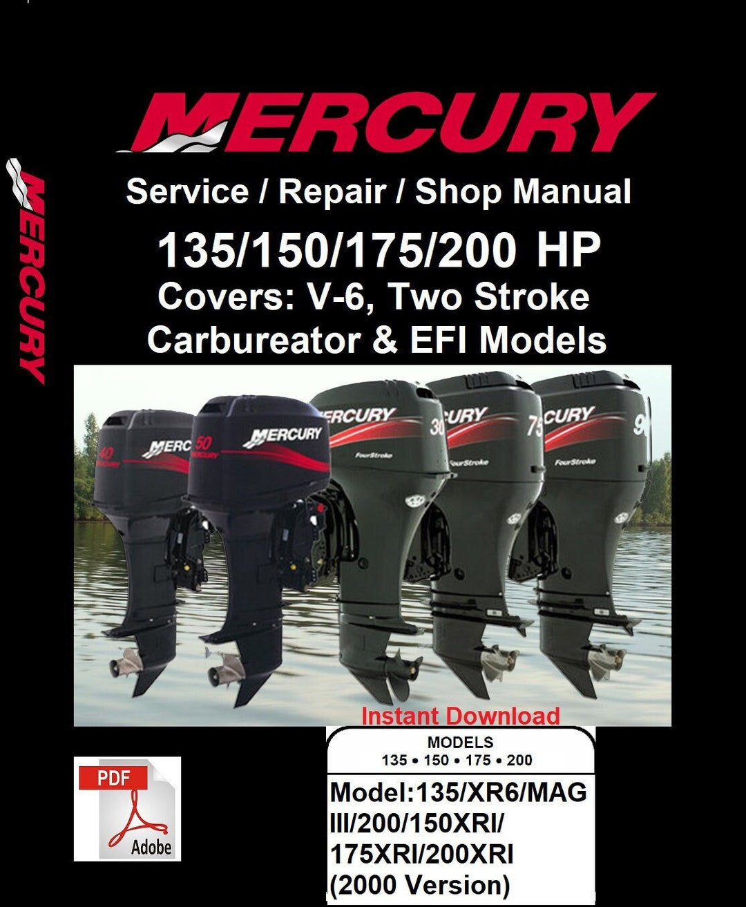 Mercury Outboard Repair Service & Shop Manual (135-150-175-200HP V-6 ...