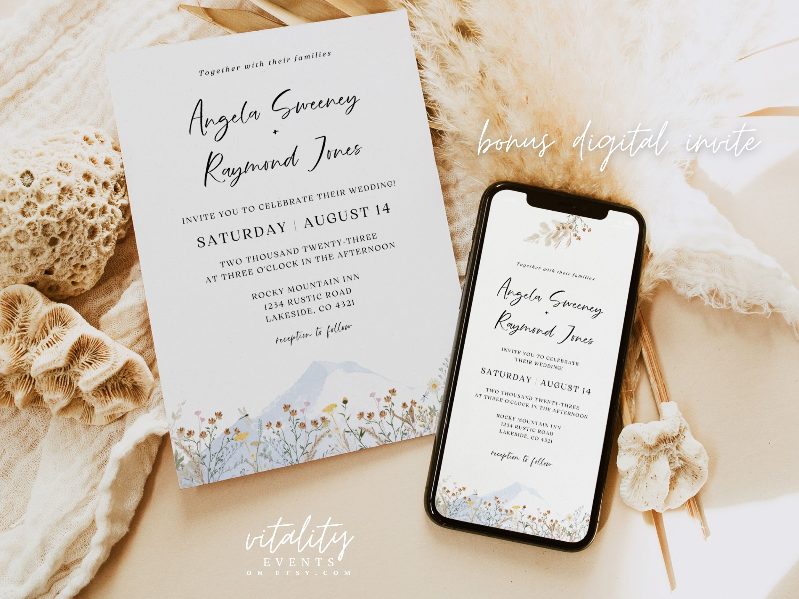 Wildflower Wedding Invitation Template Bohemian Wedding - Etsy