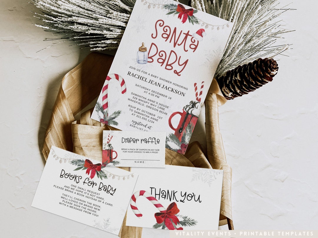 Christmas Baby Shower Invitation Set, Santa Baby Shower, Winter Baby ...