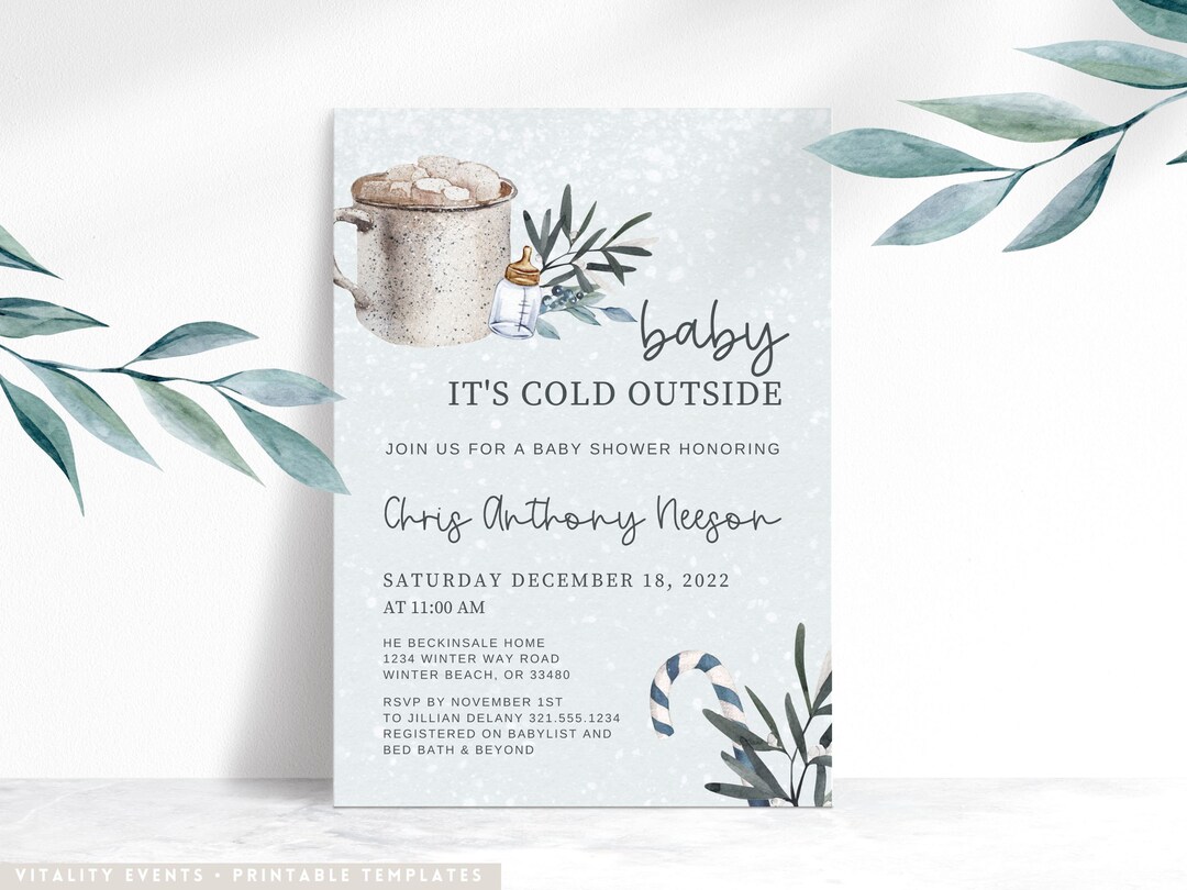 Winter Baby Shower Invitation Boy, Baby Its Cold Outside Baby Shower ...