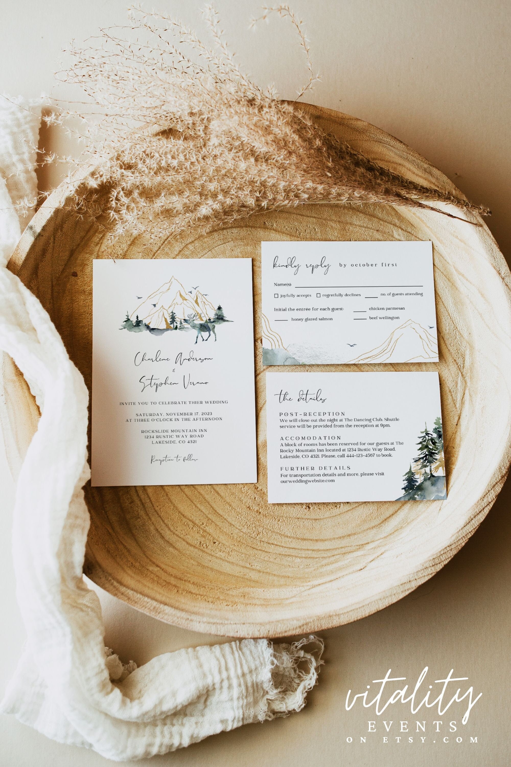 Mountain Wedding Invitation, Outdoor Wedding Invitation Set, Woodsy ...