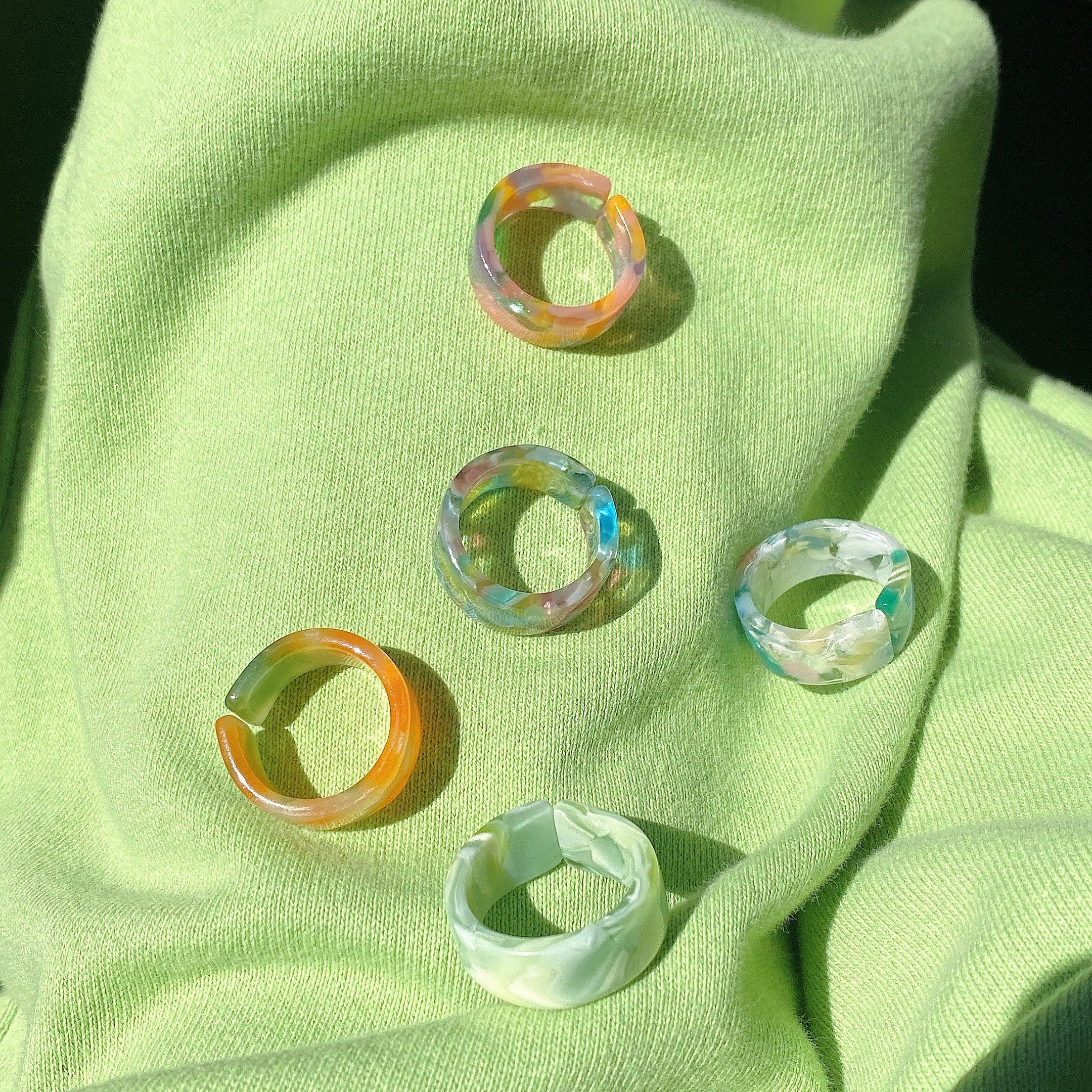 Matcha Collection Resin Ring Colorful Gravel Tie Dye Ring | Etsy