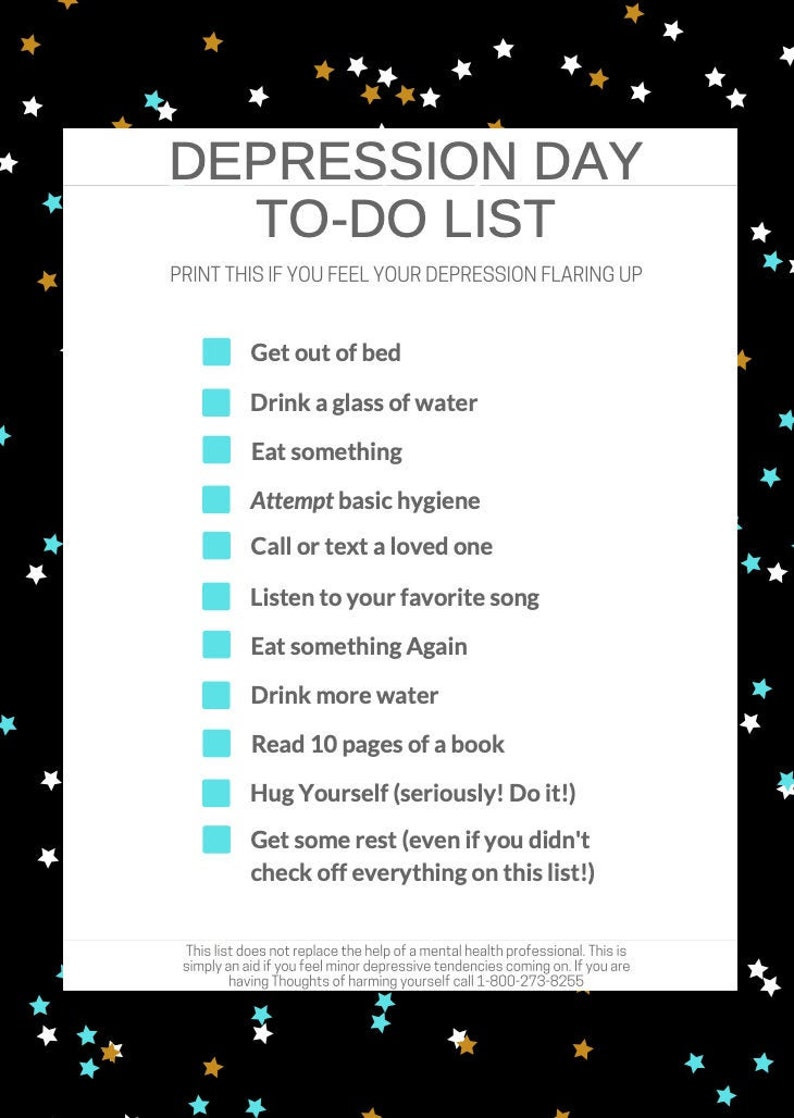 Depression Day To-do List Printable List for Difficult Mental Health ...