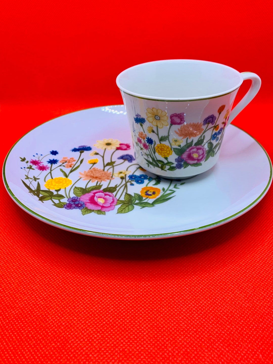 1986-1996 Wellington Japan Wildflower Fine China Tea Cup & Snack Plate ...