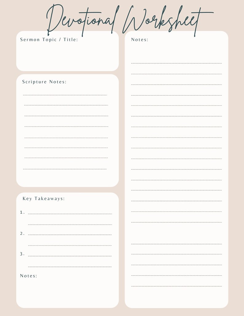 Sermon Notes: Devotional Worksheet, Bible Lesson Activity (digital ...