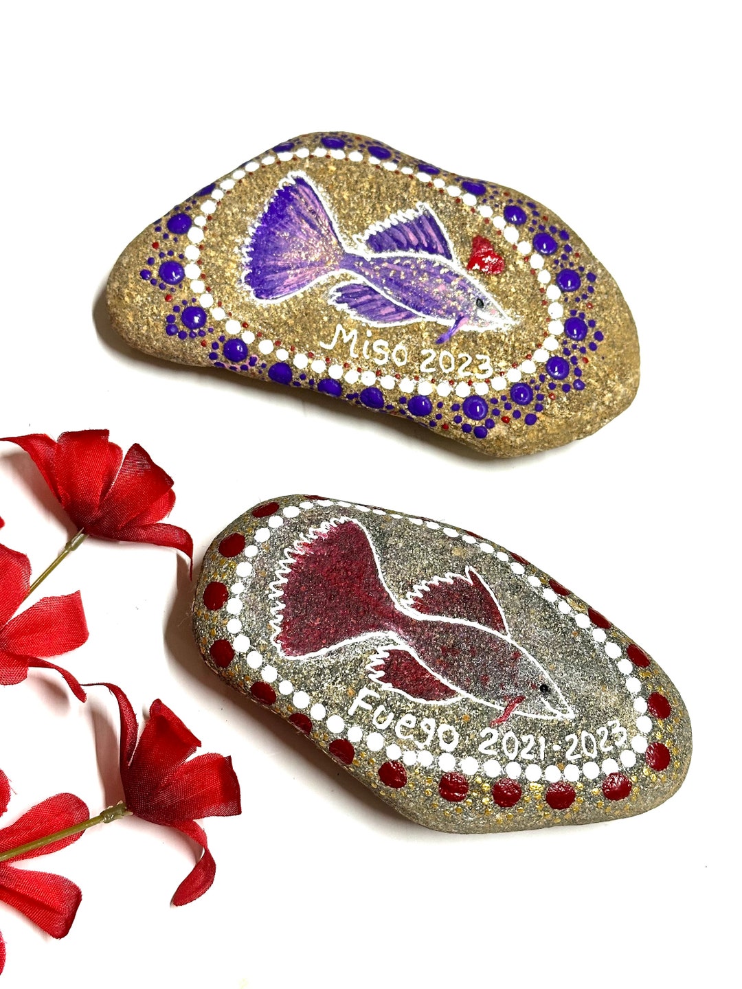 Personalized Fish Memorial Stone: Hand-painted Pet Loss Gifts - Etsy