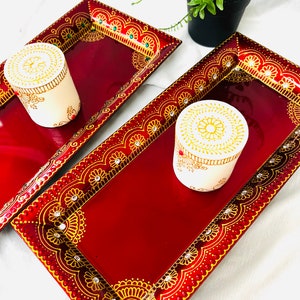 Red Henna Charger Plates, Rectangle Mehndi Thaal, Indian Wedding Decor ...