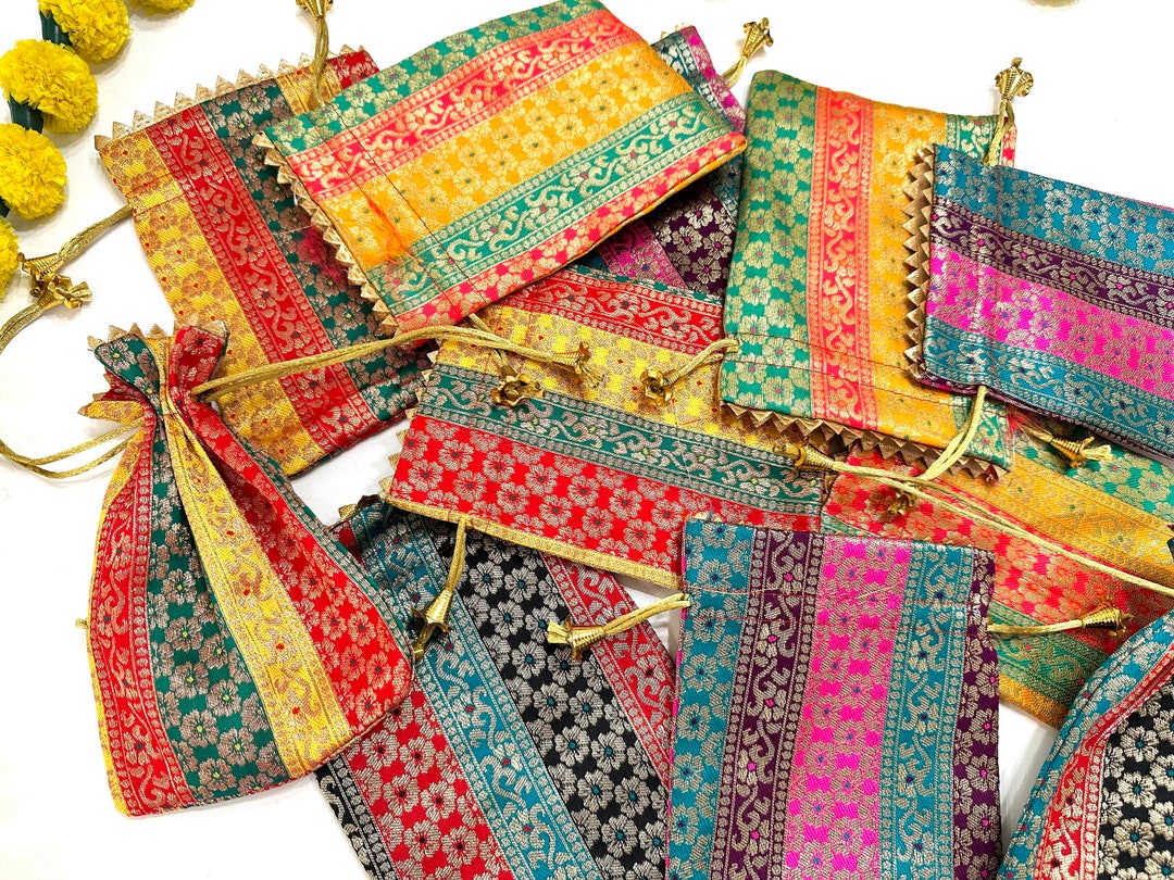 Large Size Reusable Indian Drawstring Bags - 7"x9", Traditional Indian ...