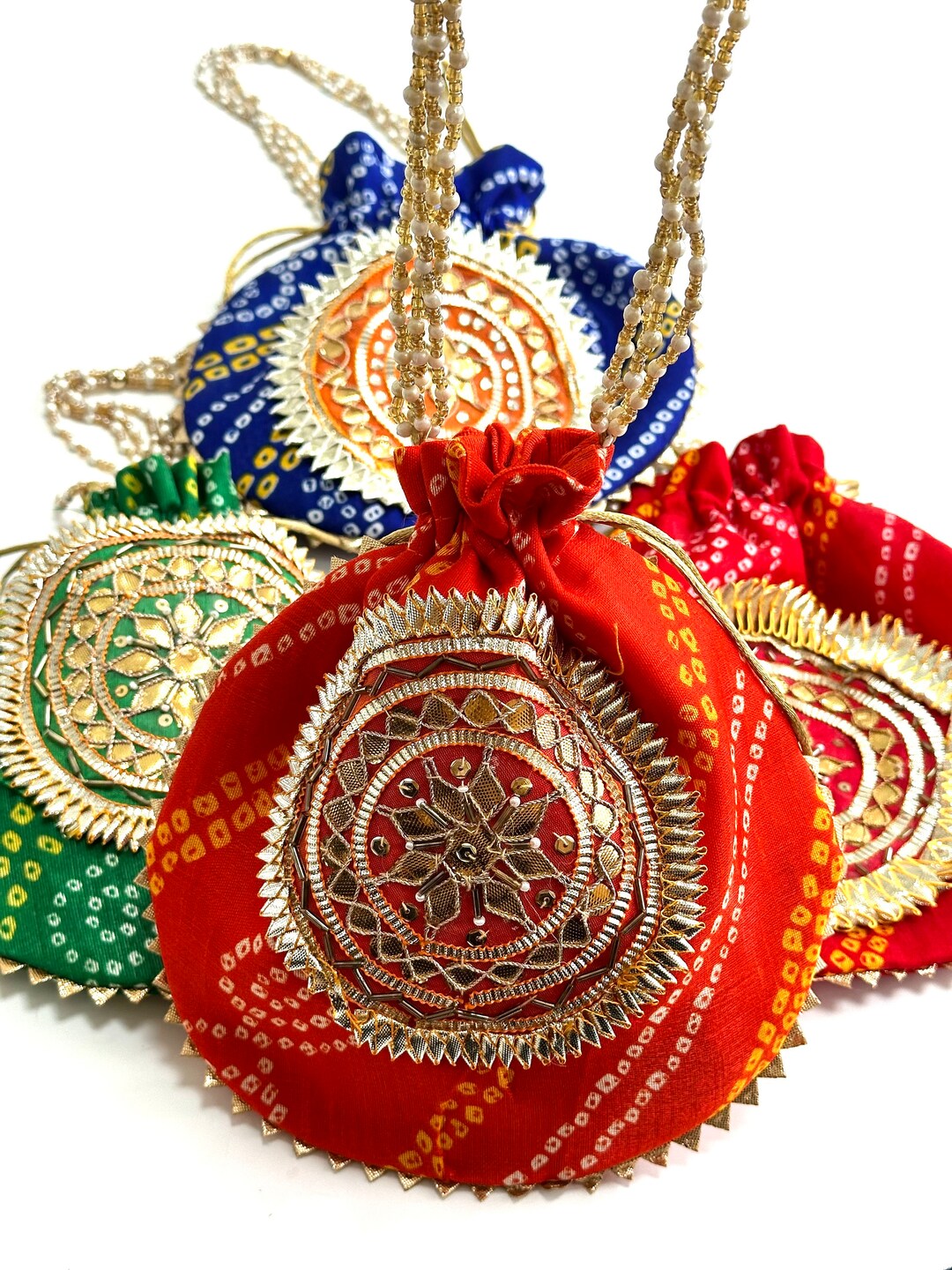 Indian Bandhani Silk Potli Bags, Draw Sting Potli Purse, Function Wear ...