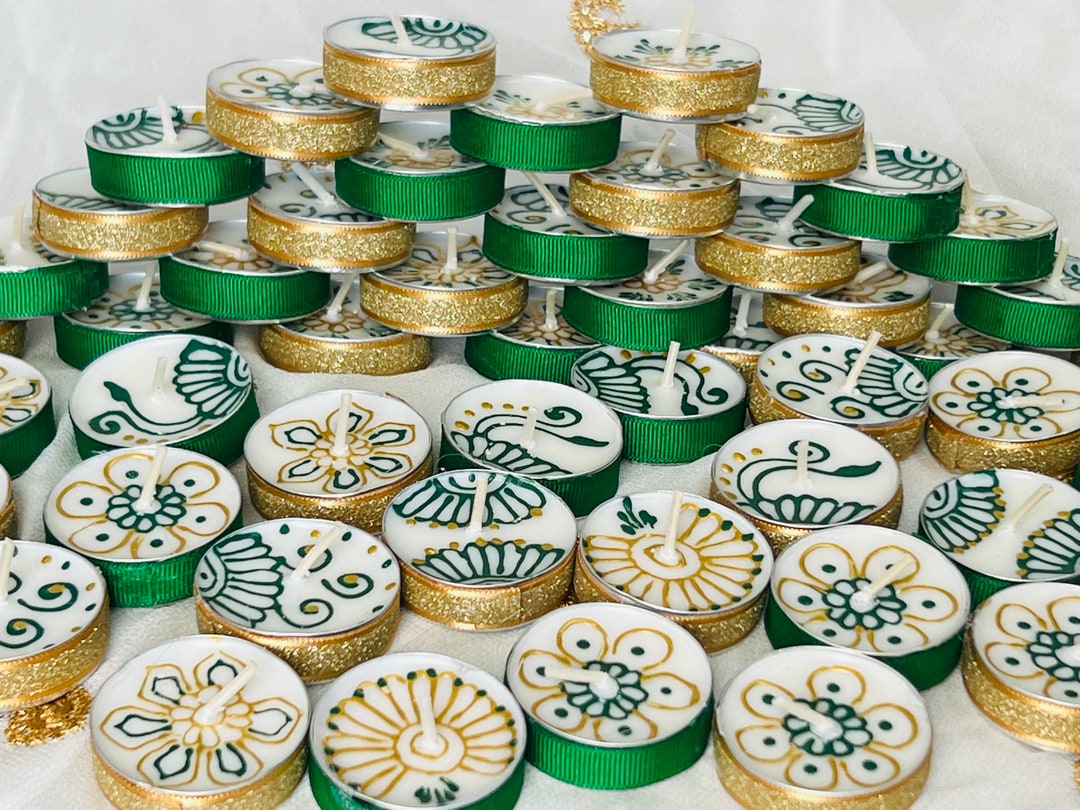 50 PCS Green and Gold Candle Favors, Bulk Wedding Favor Candles, Nikah ...