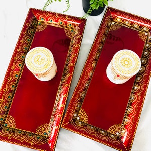 Red Henna Charger Plates, Rectangle Mehndi Thaal, Indian Wedding Decor ...