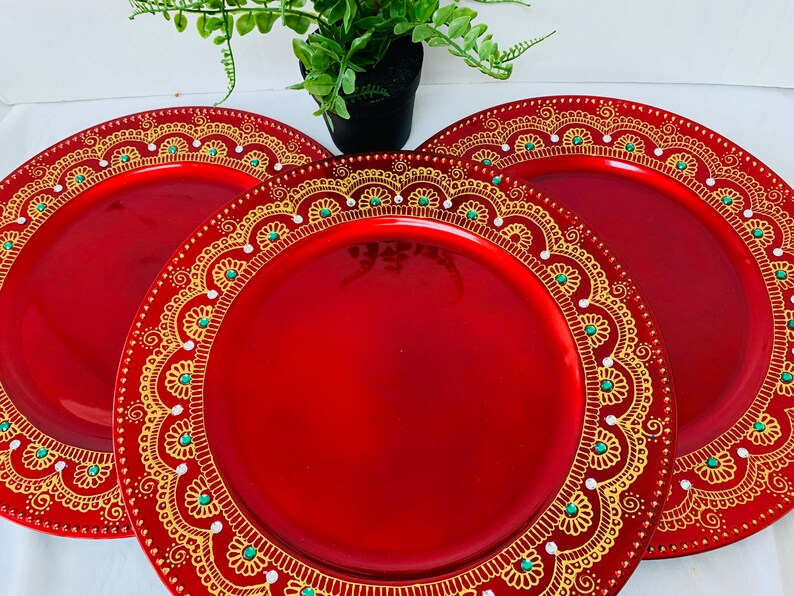 Set of 5 and 10 Decorative Henna Art Charger Plates With | Etsy