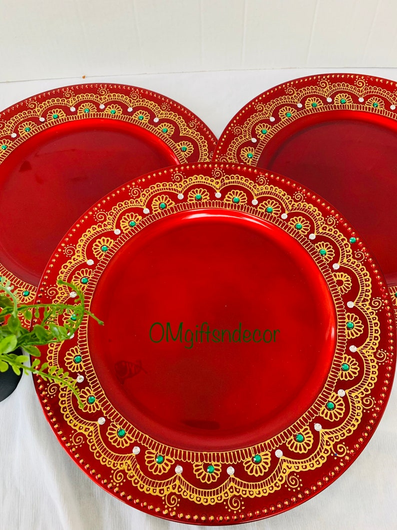 Set of 5 and 10 Decorative Henna Art Charger Plates With | Etsy