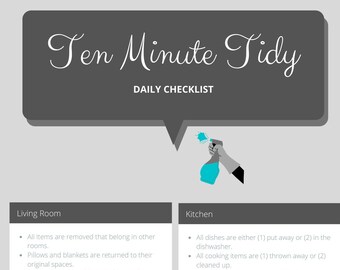 Ten Minute Tidy - Daily Checklist - Etsy