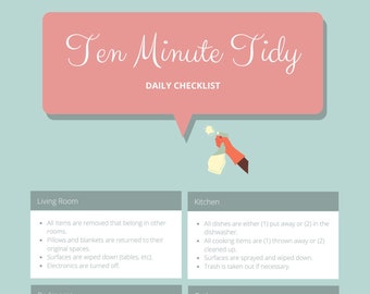 Ten Minute Tidy Daily Checklist greyscale - Etsy
