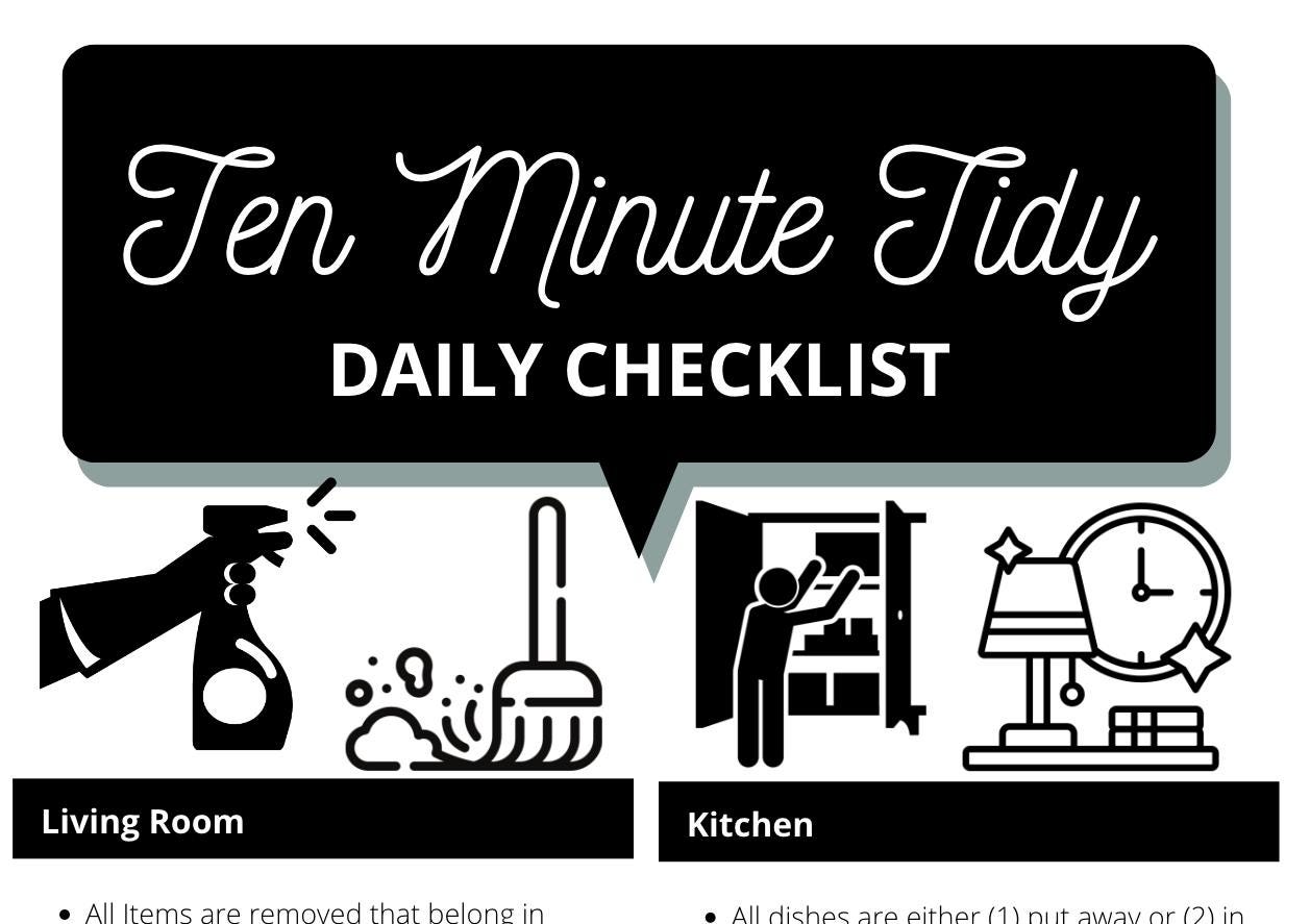 Ten Minute Tidy - Daily Checklist - Etsy
