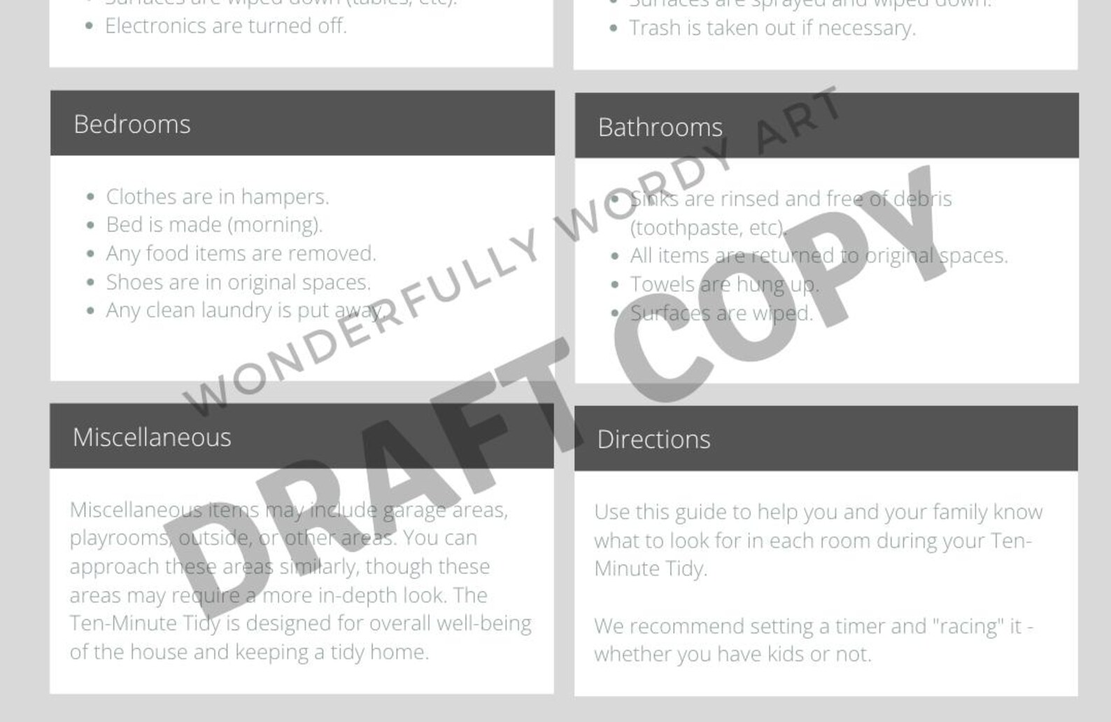 Ten Minute Tidy - Daily Checklist - Etsy