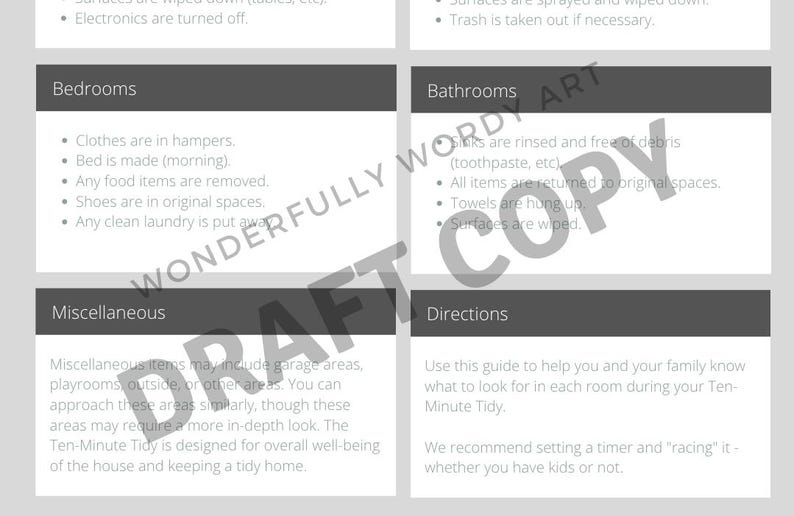 Ten Minute Tidy - Daily Checklist - Etsy
